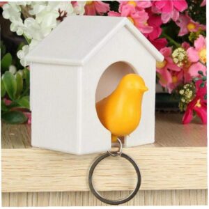 AMOYER 1pc Whistle Bird House Keychain Rack Creative Wall Mount Hook Key Hanger Holder Cute Sparrow Key Holder Keyring Gift(Random Color)