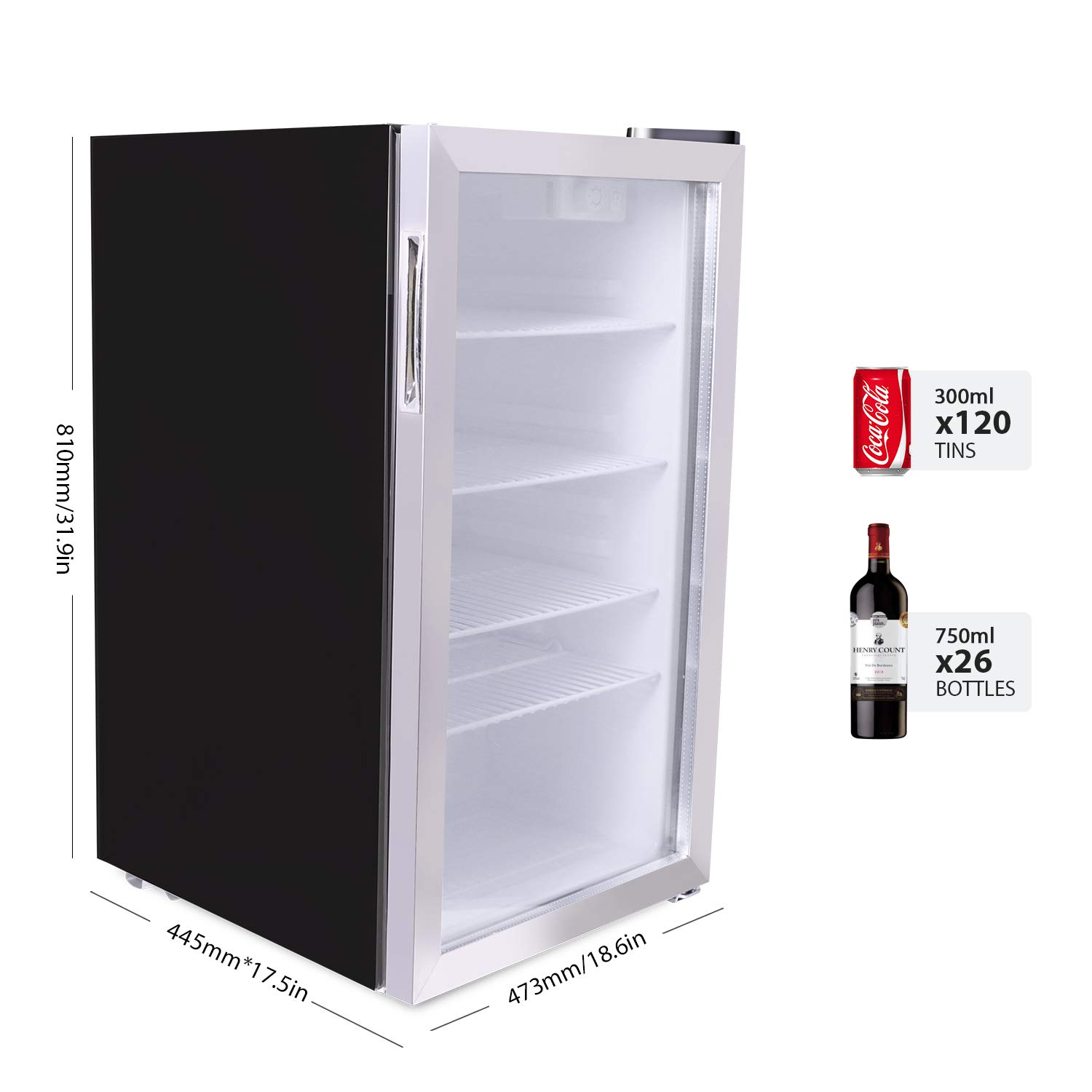 COOLLIFE Mini Fridge Cooler with Glass, 100 Can Beverage Refrigerator with Reversible Door for Beer Soda or Wine-3.2cu ft Small Drink Center Dispenser Perfect for Office/Basements/Home Bar