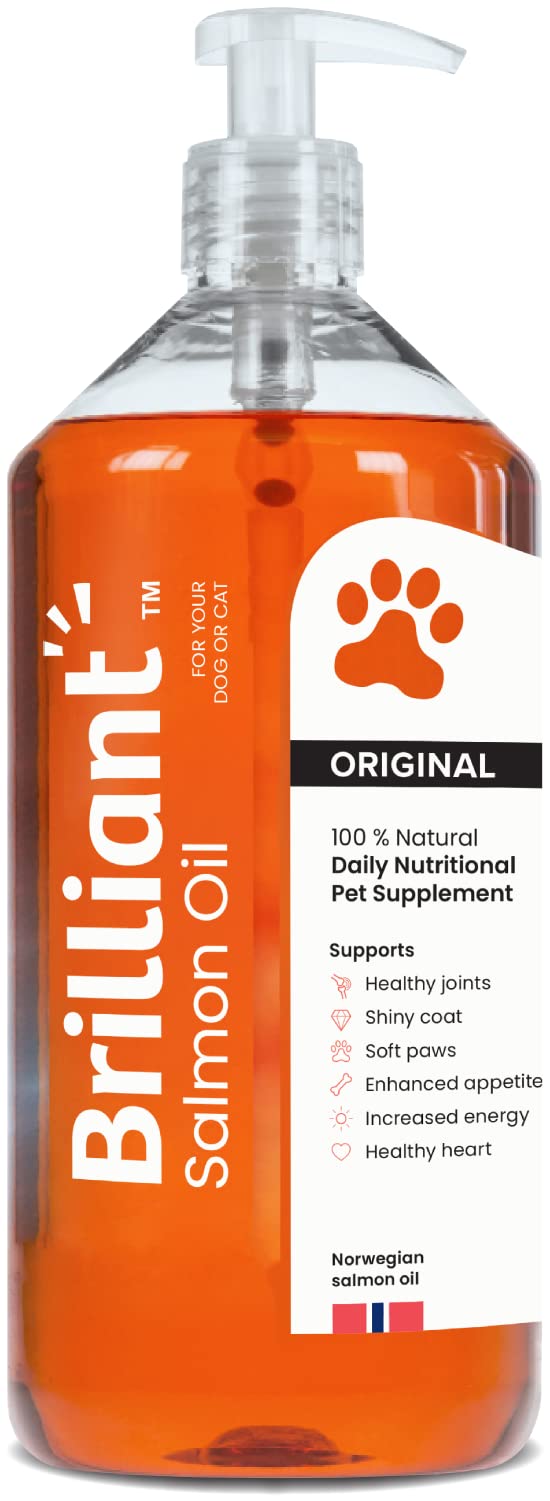 Brilliant Salmon Oil for Dogs, Cats & Puppies | Omega 3 Fish Oil Liquid Supplement with DHA, EPA Fatty Acids | Supports Skin and Coat, Immune System & Joint Function | Hofseth BioCare (34oz)