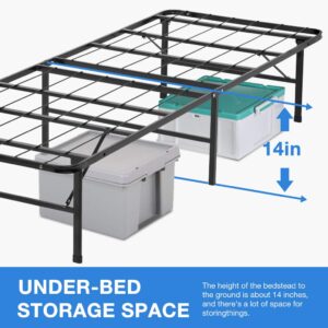 Black Metal Bed Frame Platform Twin Size 14 Inch Heavy Duty Steel Box Spring Mattress Foundation with Storage