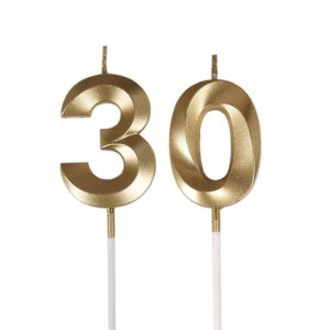 bailym 30th birthday candles,gold number 30 cake topper for birthday decorations party decoration