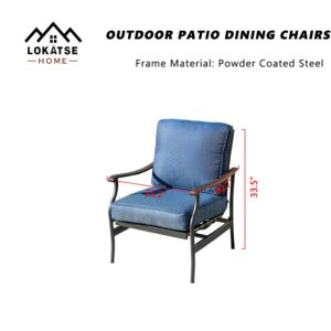 LOKATSE HOME 2 Pcs Outdoor Metal Furniture Patio Bistro Set Steel Dining Single Chairs with Cushion, Blue