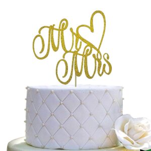 mr and mrs cake topper, bride and groom sign wedding, engagement cake toppers decorations, double sided gold glitter