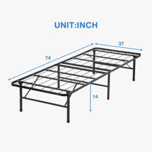 Black Metal Bed Frame Platform Twin Size 14 Inch Heavy Duty Steel Box Spring Mattress Foundation with Storage