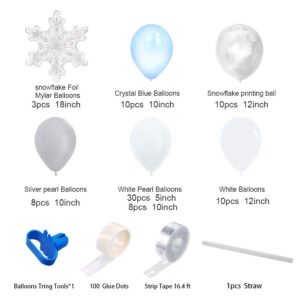 CYMYLAR 79pcs Winter Balloon Garland Arch Kit Ice Snow Crystal Blue Snowflake Foil Balloon Pearl White Pearl Grey Balloons for Christmas New Year's Day Frozen Theme Birthday Baby Shower Party Decor