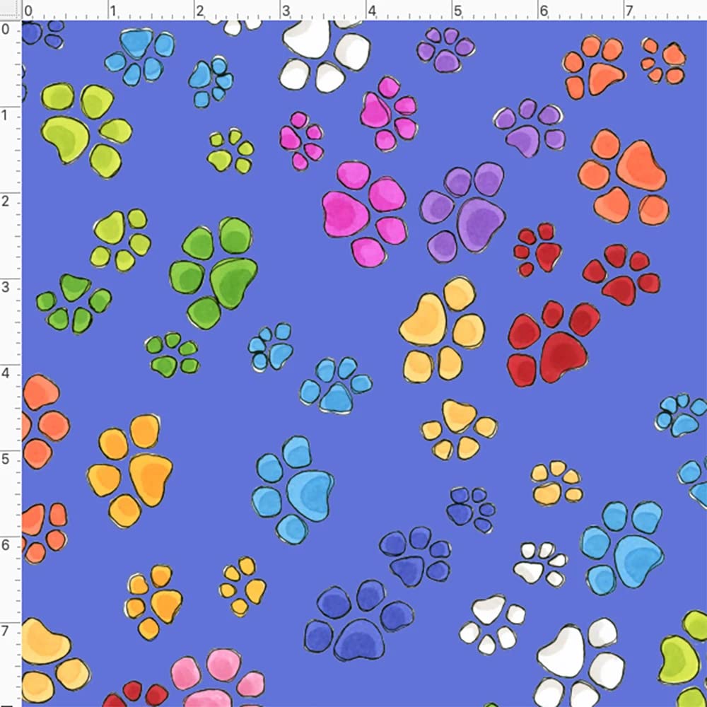 Loralie Designs Go Paws Blue Fabric by The Yard for Quilting