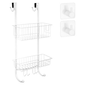 smartpeas hanging shower shelf in white – 3 x shower shelf levels – 85,5 x 30 x 11 cm – stainless steel – shower caddy with no drilling required + 2 stainless steel adhesive hooks!