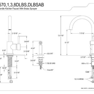 Kingston Brass LS8570DLBS Concord Single-Handle Kitchen Faucet with Brass Sprayer, Matte Black, 7-7/16 inch Spout Reach