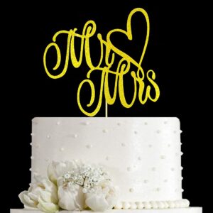 Mr and Mrs Cake Topper, Bride and Groom Sign Wedding, Engagement Cake Toppers Decorations, Double Sided Gold Glitter