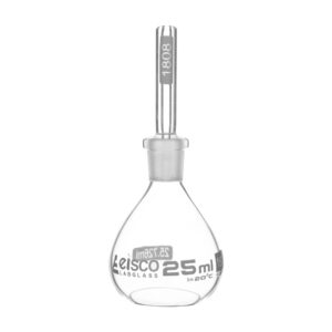 EISCO Pycnometer, Calibrated, 25mL - Specific Gravity Bottle with Flat Bottom & Perforated Stopper - Borosilicate 3.3 Glass