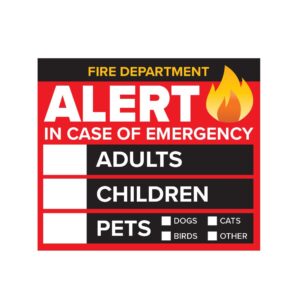 4 pack - 3" emergency alert people and pet finder sticker/decal - adults, children and pets - fire department and rescue safety alert decal for window and door application