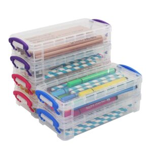 suituts 6 pack clear large capacity plastic storage box/storage case, brush painting pencil storage box, office supplies organizer storage box for crayons, markers (8.5x3.9x1.6 inch)