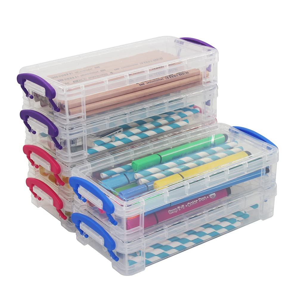 suituts 6 Pack Clear Large Capacity Plastic Storage Box/Storage Case, Brush Painting Pencil Storage Box, Office Supplies Organizer Storage Box for Crayons, Markers (8.5x3.9x1.6 Inch)