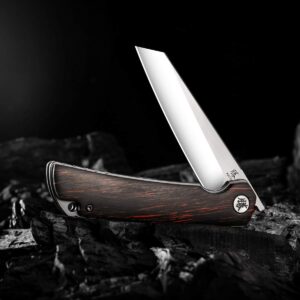 KATSU Folding Pocket Japanese Knife, G10 Handle, EDC Knife w/ D2 Steel Blade, Leather Sheath