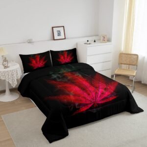 Marijuana Comforter Set Red Cannabis Leaf Printed Down Comforter, for Adult Women Teens Marijuana Weed Leaf Quilted Duvet Exotic Leaves Rustic Soft Duvet Insert Boho Trippy Hippie Theme Quilt, Queen