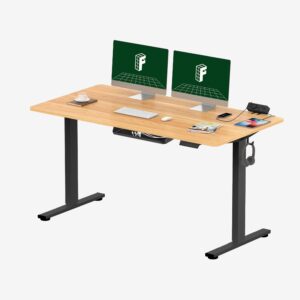 flexispot en2 whole-piece standing desk with clamp power strip, 55 x 28 electric stand up height adjustable desk with cable management (black frame + 55" maple top, 2 packages)