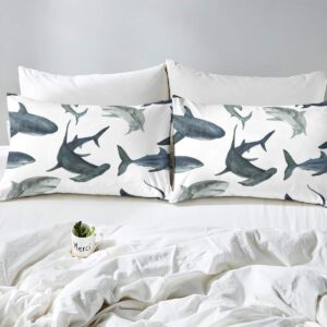 Feelyou Shark Comforter Cover Set Marine Life Ocean Theme Bedding Set for Kids Boys 3D Shark Print Duvet Cover Sea Animal Pattern Bedspread Cover Bedroom Collection 2Pcs Twin Size…