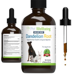 pet wellbeing dandelion root for dogs & cats - liver & heart health, digestive function, blood sugar support, certified organic - veterinarian-formulated herbal supplement 4 oz (118 ml)