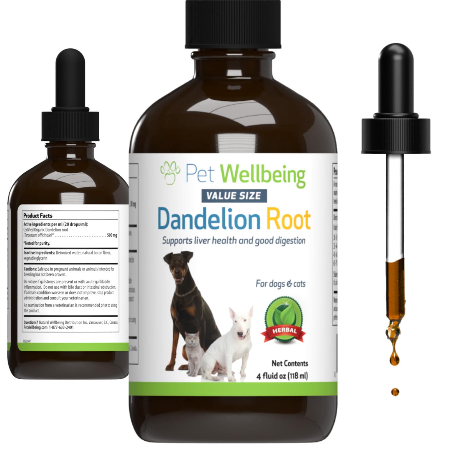 Pet Wellbeing Dandelion Root for Dogs & Cats - Liver & Heart Health, Digestive Function, Blood Sugar Support, Certified Organic - Veterinarian-Formulated Herbal Supplement 4 oz (118 ml)