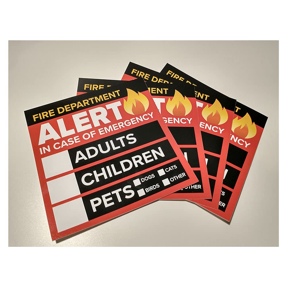 4 Pack - 3" Emergency Alert People and Pet Finder Sticker/Decal - Adults, Children and Pets - Fire Department and Rescue Safety Alert Decal for Window and Door Application