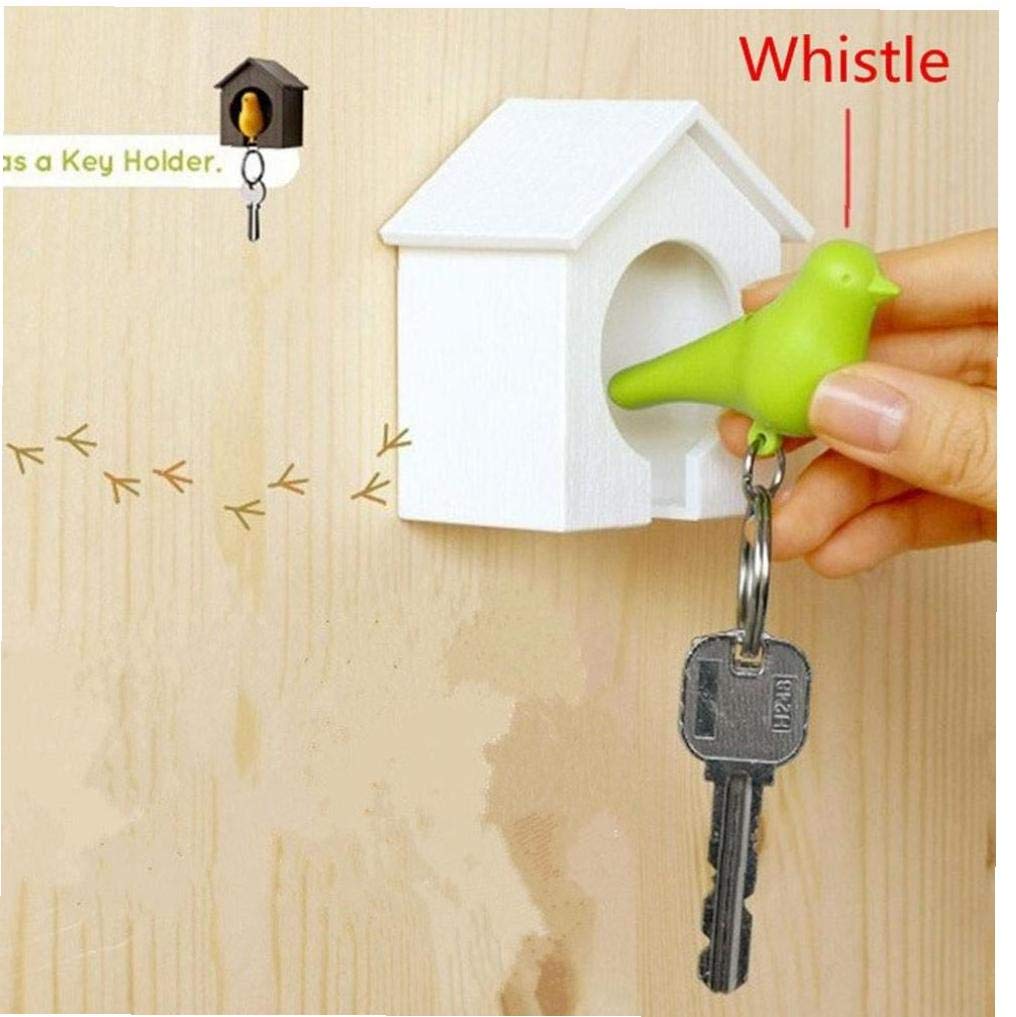 AMOYER 1pc Whistle Bird House Keychain Rack Creative Wall Mount Hook Key Hanger Holder Cute Sparrow Key Holder Keyring Gift(Random Color)