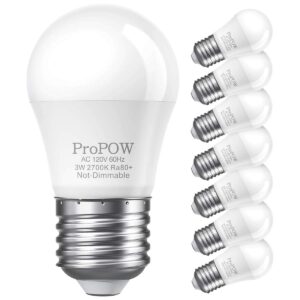 propow 3w led bulb equivalent 25 watt light bulbs, a15 led light bulb soft white 2700k energy saving low watt light bulbs, e26 base bulb for home bedroom(8 pack)