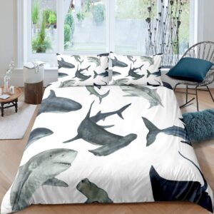 feelyou shark comforter cover set marine life ocean theme bedding set for kids boys 3d shark print duvet cover sea animal pattern bedspread cover bedroom collection 3pcs queen size…