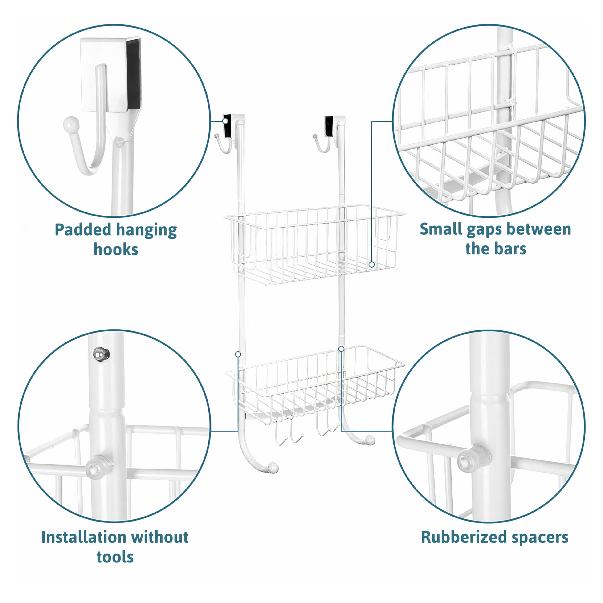 smartpeas Hanging Shower Shelf In White – 3 X Shower Shelf Levels – 85,5 X 30 X 11 Cm – Stainless Steel – Shower Caddy With No Drilling Required + 2 Stainless Steel Adhesive Hooks!