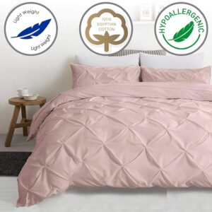 Kamas Duvet Cover Pinch Pleated Design 3 Pieces Oversized King Blush Duvet Cover Set 100% Egyptian Cotton 1000 Thread Count with Zipper & Corner Ties Tuffed Pattern Decorative