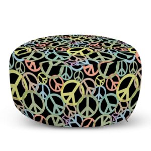 lunarable abstract hippie pouf cover with zipper, randomly intertwined world peace symbols repetitive 60's style pattern, soft decorative fabric unstuffed case, 30" w x 17.3" l, multicolor