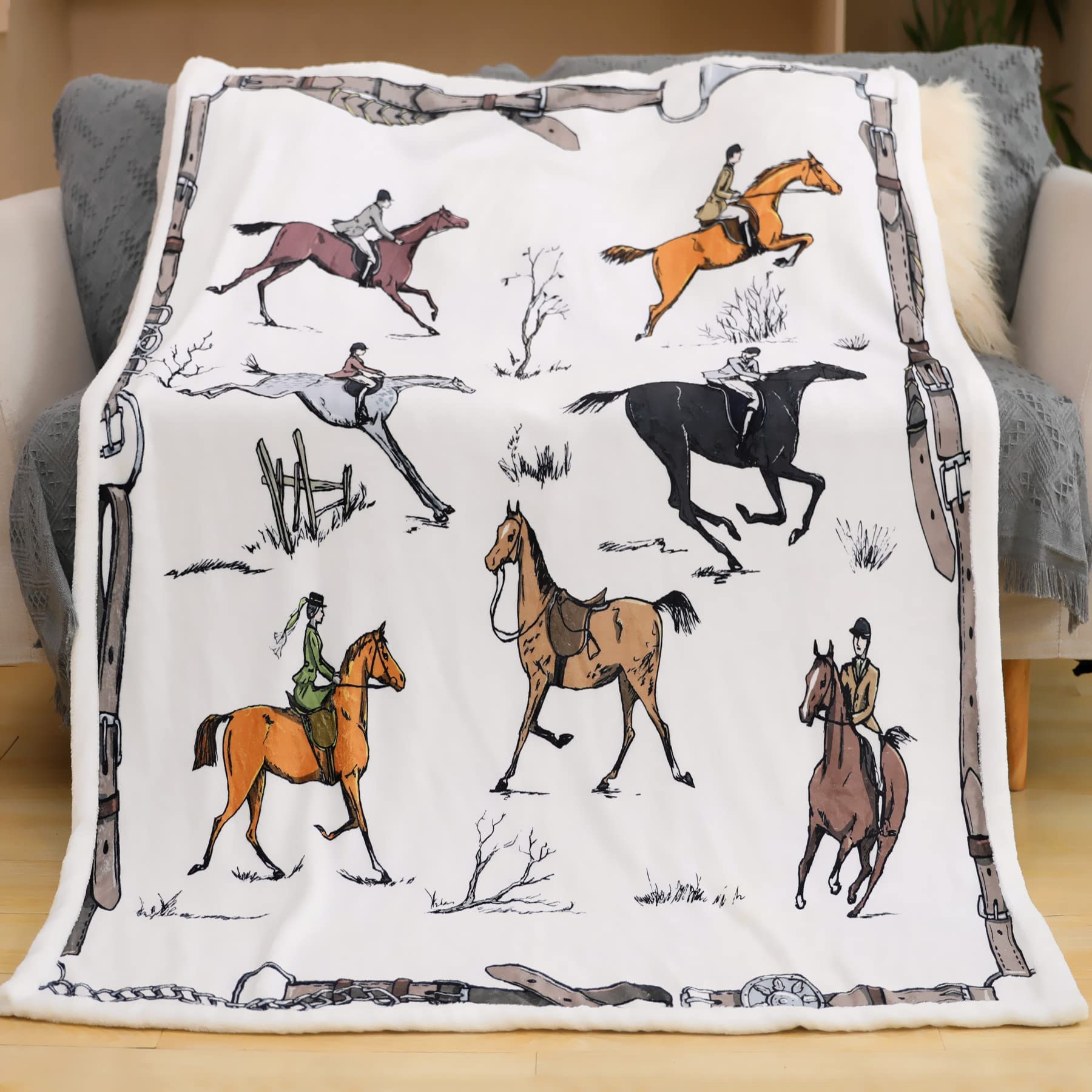 chifave Horse Blanket Horse Gifts for Girls Boys Women Throw with Horses Design Fuzzy Horse Stuff Knight Horsemen Equestrian Gifts for Horse Lovers Kids and Toddler 50"x60"