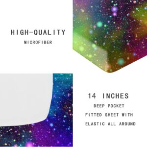 NiuOne Galaxy Fitted Sheet Set Rainbow Space Bedding Sheet Set for Girls Full 3PCS 1 Deep Pocket Sheet with 2 Pillowcases Wrinkle Free Microfiber(16,Full)