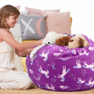 Aubliss Stuffed Animal Bean Bag Storage Chair (Purple Unicorn, Large (38''))