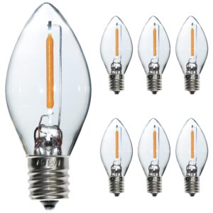 fannis 6 pack c7 replacement small led bulb, 0.5w equals 5w, warm white filament edison bulb, e12 candelabra base vintage clear glass candle light bulb for night light outdoor indoor string lights