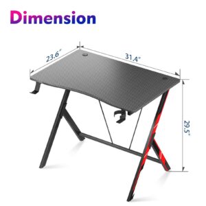 MOTPK Gaming Desk 31 inch, Small Gaming Desk for Kids, Gift Idea, PC Computer Desk, Home Office Desk Workstation with Carbon Fiber Surface, Gaming Table with Headphone Hook and Cup Holder