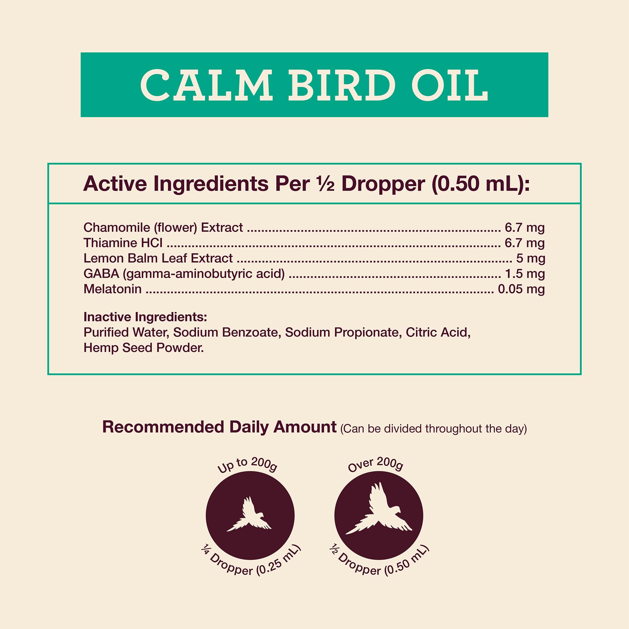 Hemp Well Calm Bird Oil — Relieves Anxiety, Calms and Relaxes Your Bird, Reduces Destructive Behavior, Organically Sourced – 2 Ounces