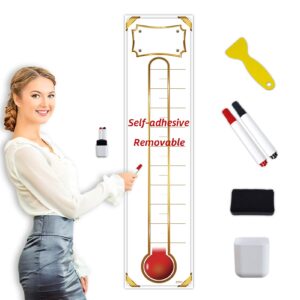 fundraising thermometer chart goal tracker decal - 48"x12" - dry erase goal setting wall poster thermometer - removable giant sales goal vinyal sticker