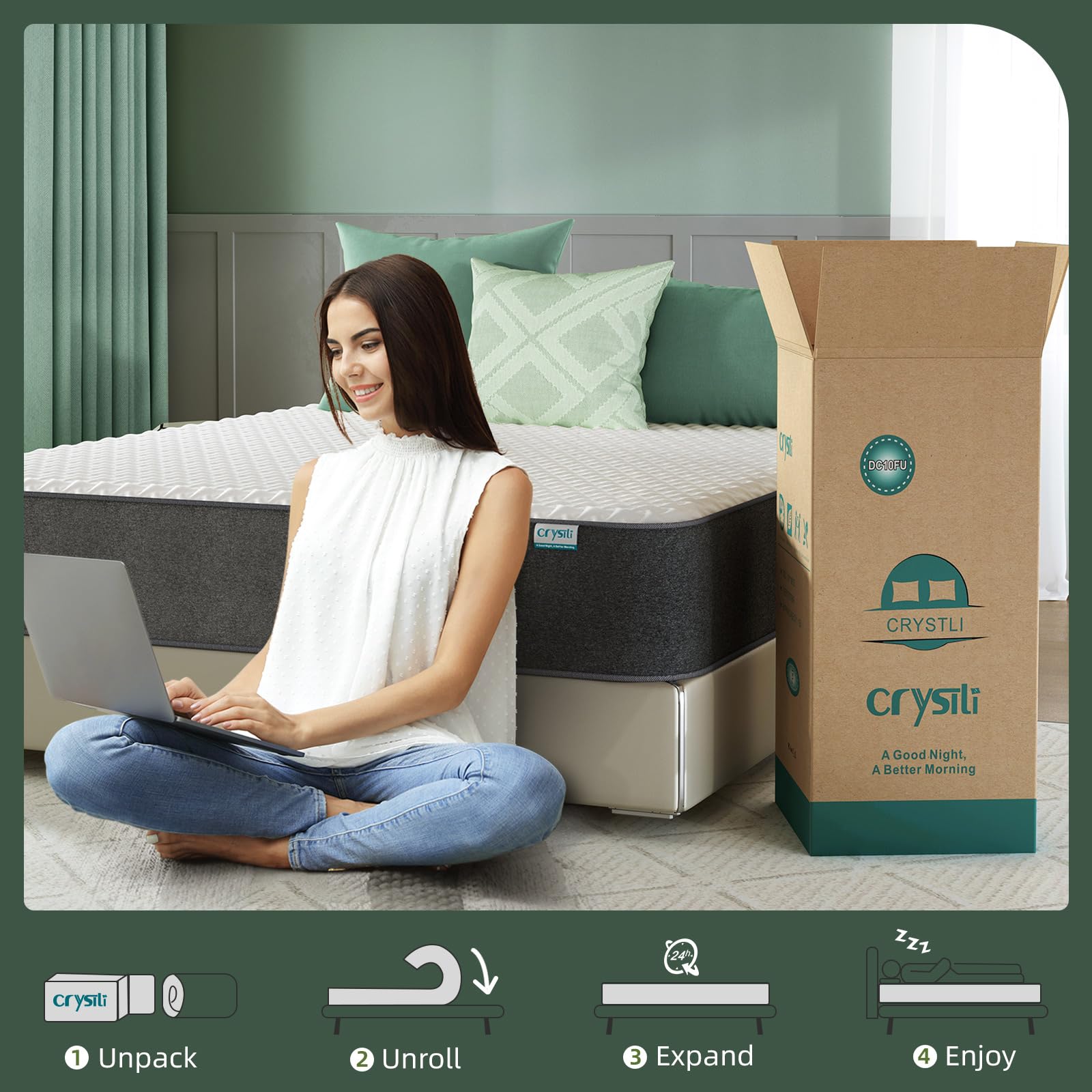 Crystli Full Mattress, 10 inch Full Memory Foam Mattress in a Box, Double Mattress with CertiPUR-US Certified Foam for Sleep Supportive & Pressure Relief, Medium Firm, Fiberglass Free