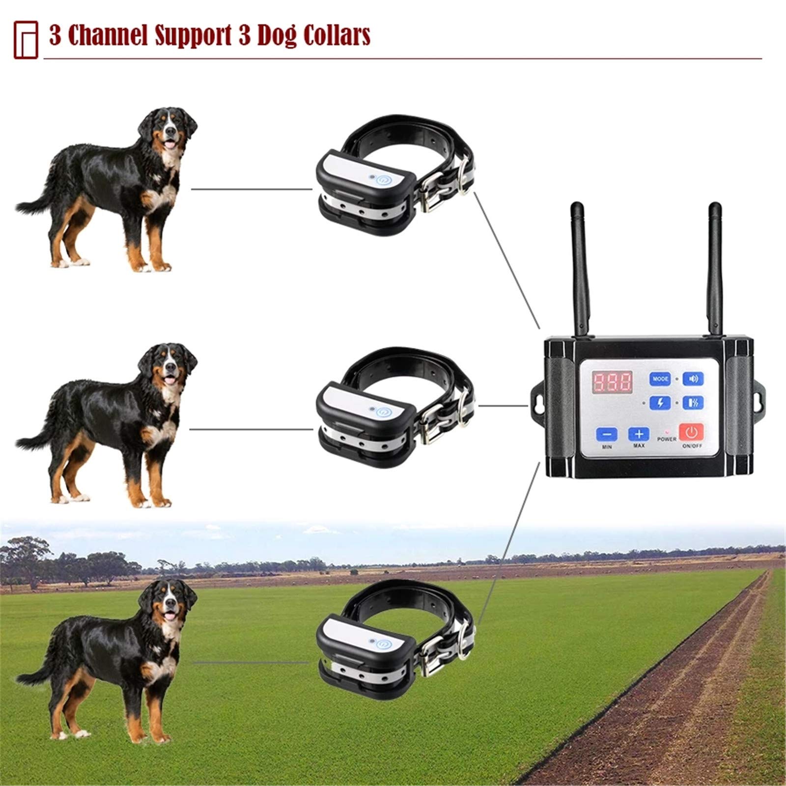 Wireless Dog Fence & Dog Training 2 in 1 System,Electric Wireless Fence Container for Dogs with Remote, Adjustable Range Control & Display Distance, Waterproof Reflective Stripe Collar for All Dogs,fo