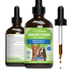 pet wellbeing healthy gums for dogs - gums & dental health, oral care, healthy breath, coenzyme q10, zinc oxide, calendula, marshmallow root - veterinarian-formulated holistic topical 4 oz (118 ml)