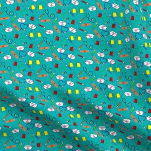 Spoonflower Fabric - Nurse Theme Medical Care Turquoise Blue Printed on Petal Signature Cotton Fabric Fat Quarter - Sewing Quilting Apparel Crafts Decor