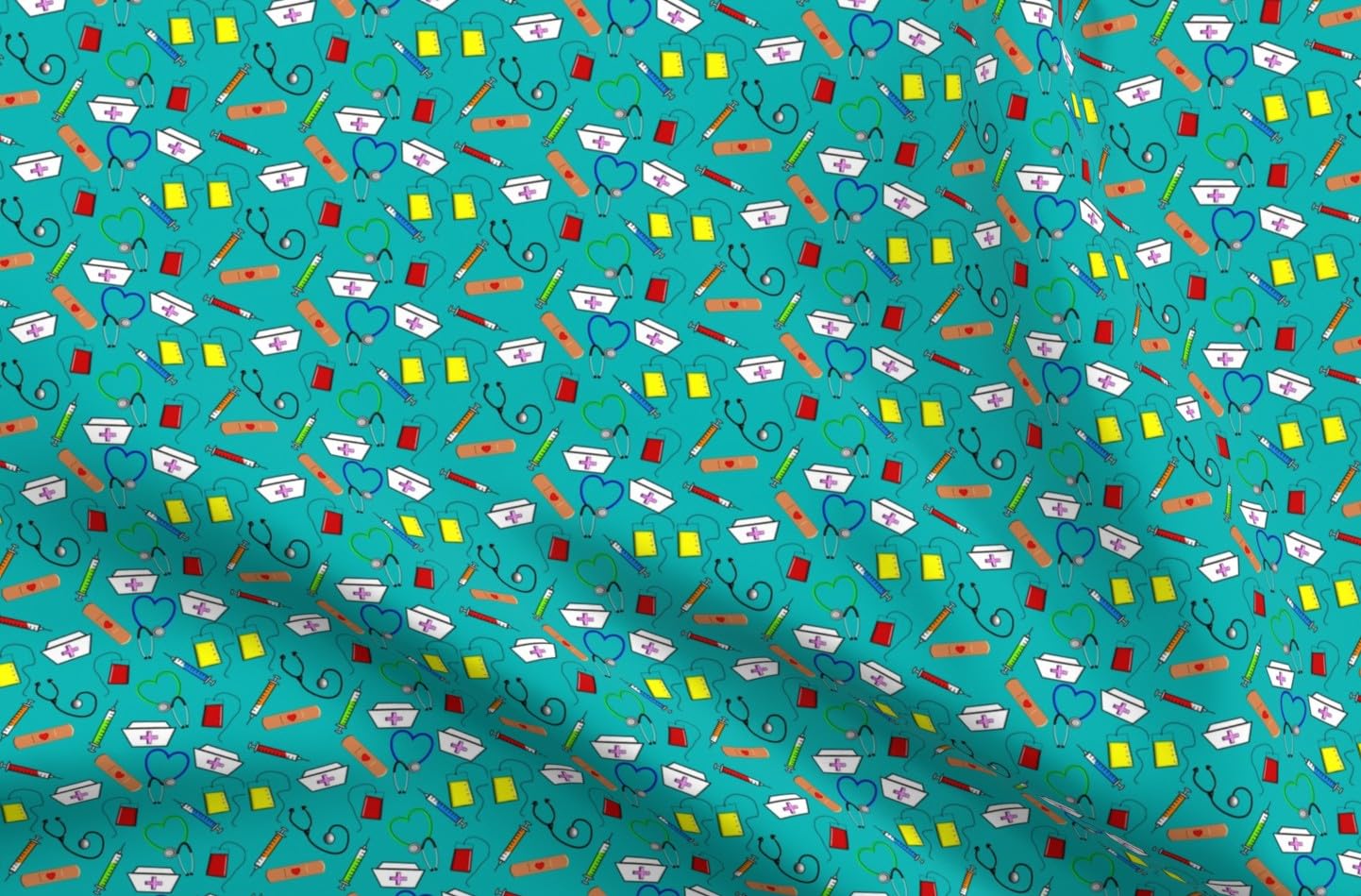 Spoonflower Fabric - Nurse Theme Medical Care Turquoise Blue Printed on Petal Signature Cotton Fabric Fat Quarter - Sewing Quilting Apparel Crafts Decor