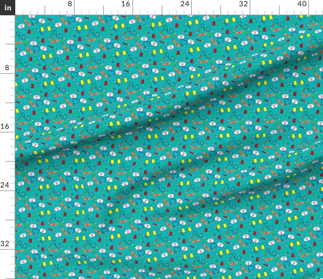 Spoonflower Fabric - Nurse Theme Medical Care Turquoise Blue Printed on Petal Signature Cotton Fabric Fat Quarter - Sewing Quilting Apparel Crafts Decor