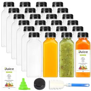 depepe 24pcs 12oz juice bottles, plastic juice bottles with caps, empty clear containers with tamper seal lids for juicing, smoothie milk water and other beverages