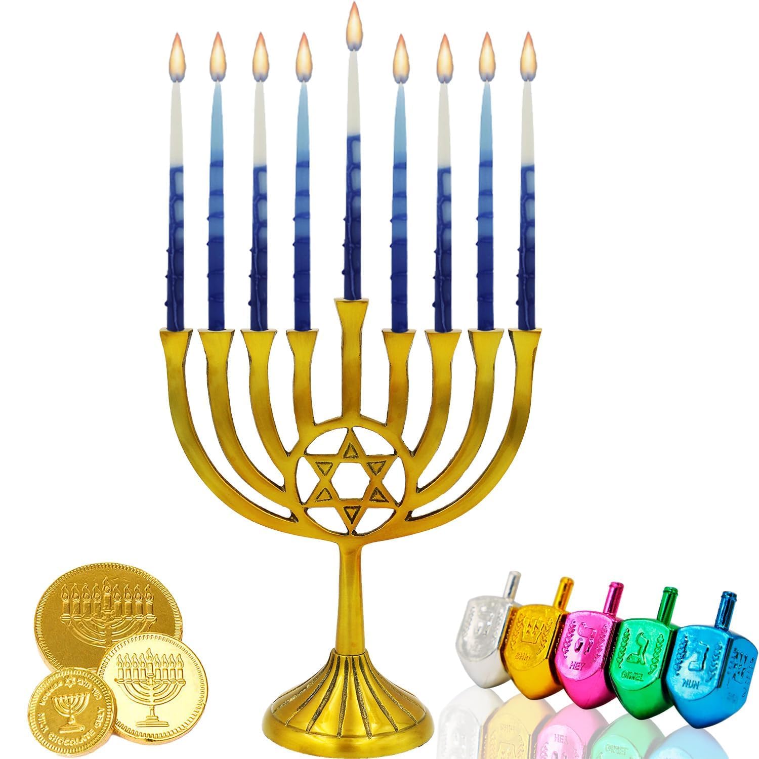 The Dreidel Company Dripless Deluxe Tapered Pastel Blue and White Hanukkah Menorah Candles for All 8 Nights of Chanuka