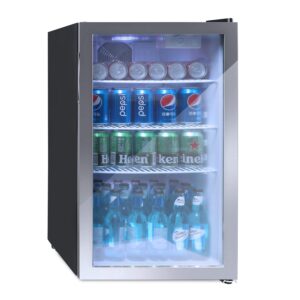 coollife mini fridge cooler with glass, 100 can beverage refrigerator with reversible door for beer soda or wine-3.2cu ft small drink center dispenser perfect for office/basements/home bar