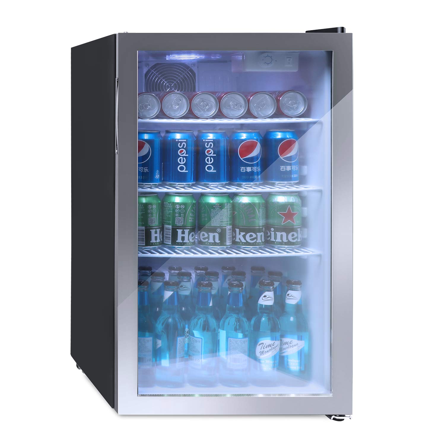 COOLLIFE Mini Fridge Cooler with Glass, 100 Can Beverage Refrigerator with Reversible Door for Beer Soda or Wine-3.2cu ft Small Drink Center Dispenser Perfect for Office/Basements/Home Bar