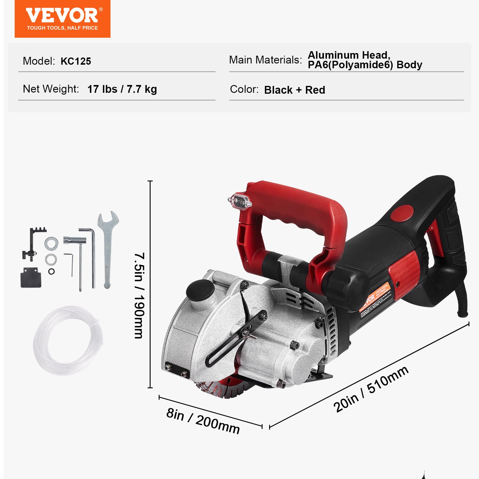 VEVOR Wall Chaser, 4800W Slotting Machine with Laser Guide 6500rpm, Max Groove Depth and Width 1.6" x 1.65", Concrete Grooving Cutting Machine with 5 x 5" Saw Blades and Dust Control Accessories