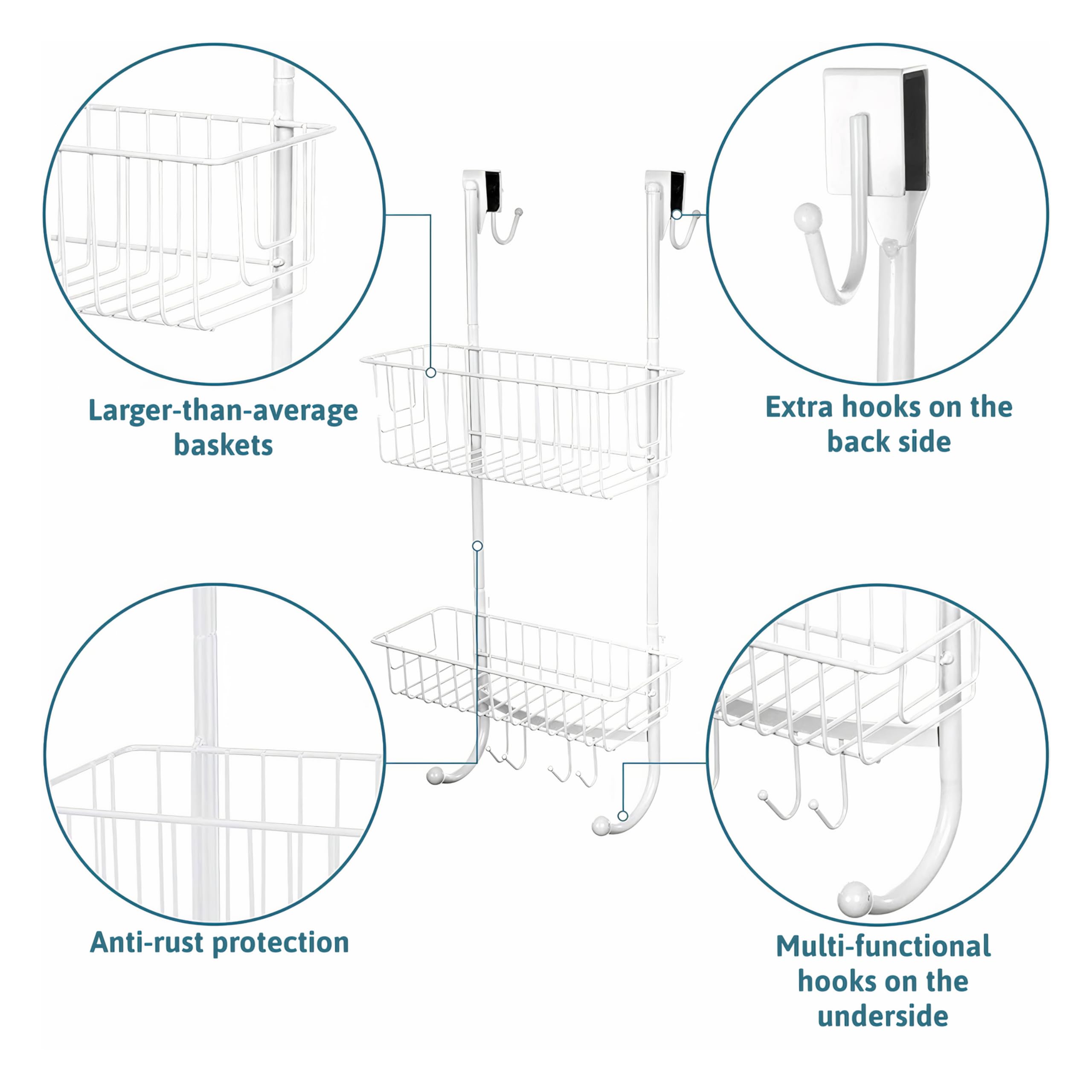 smartpeas Hanging Shower Shelf In White – 3 X Shower Shelf Levels – 85,5 X 30 X 11 Cm – Stainless Steel – Shower Caddy With No Drilling Required + 2 Stainless Steel Adhesive Hooks!