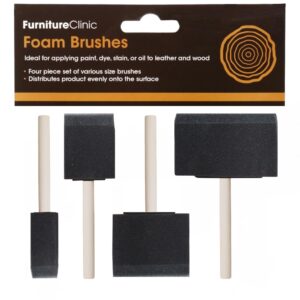 furniture clinic foam brushes | for stain, varnish, oil, paint, dye, sealants, and more | perfect for wood furniture, cabinets, crafts, diy and more | washable and reusable (4 pack)